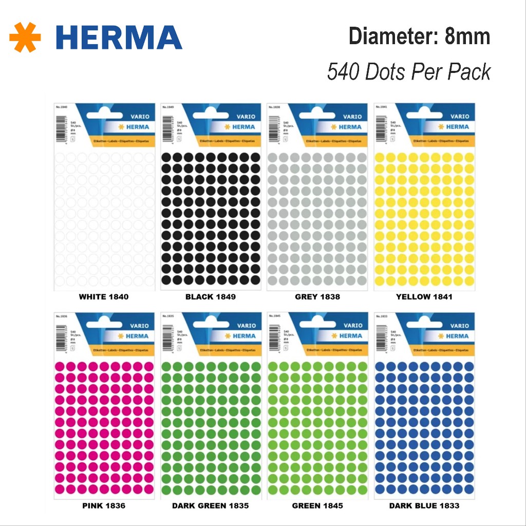 Herma Label Round Dots Stickers 8mm Permanent Adhesion 540dots / packet ...