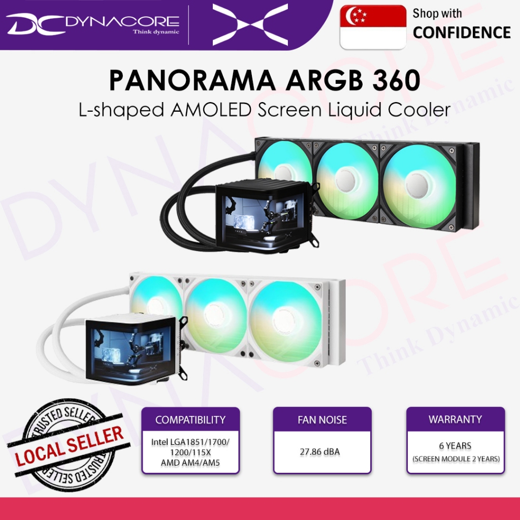 TRYX PANORAMA ARGB 360 L-shaped AMOLED Screen Liquid Cooler BLACK WHITE ...