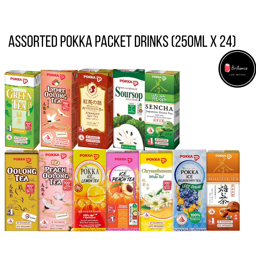 Pokka Assorted Tea Drinks (Green Tea/Oolong/Peach/Lemon/Sencha/Houjicha/Soursop) 250mlX24 ...