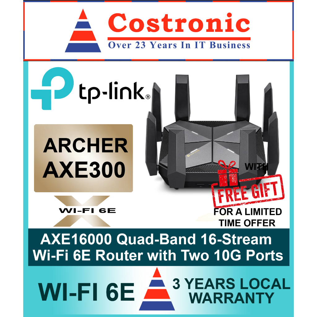 TP-LINK ARCHER AXE300 AXE16000 Quad-Band 16-Stream Wi-Fi 6E Router with ...