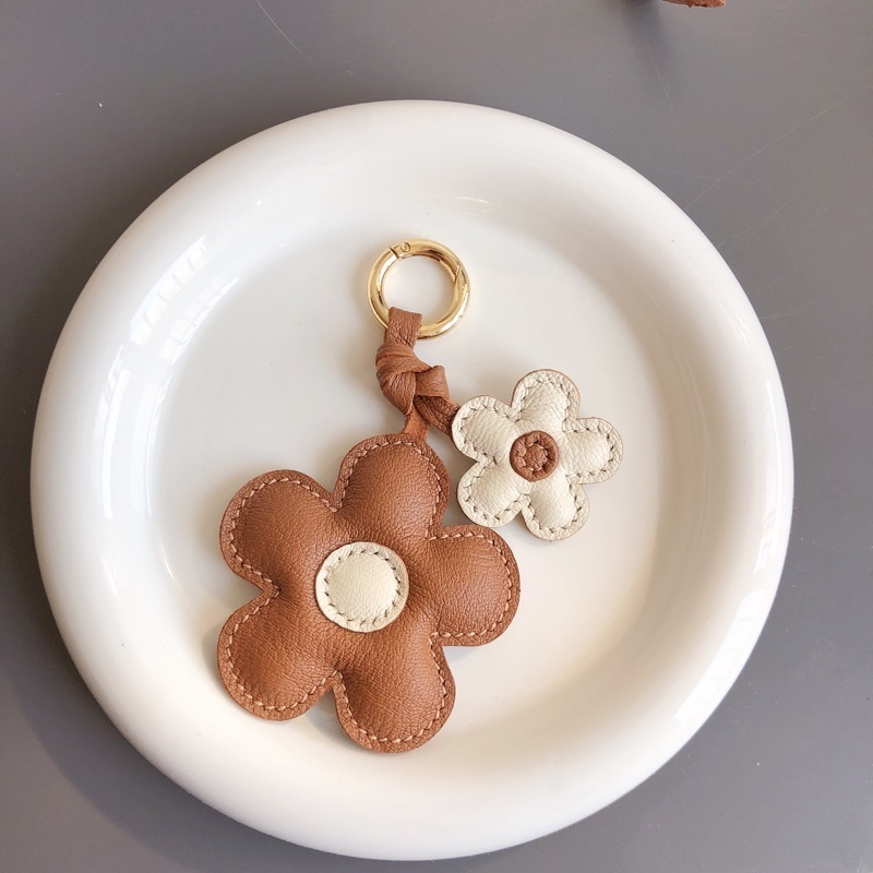 Handcrafted Dual Flower Leather Keychain - Flower Keychain & Flower ...