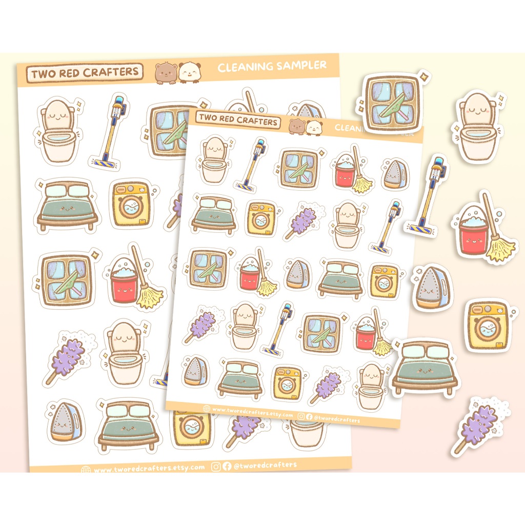 Cute Cleaning Icon Sticker Sheet | Cute Hand Draw | Planner | Kawaii ...