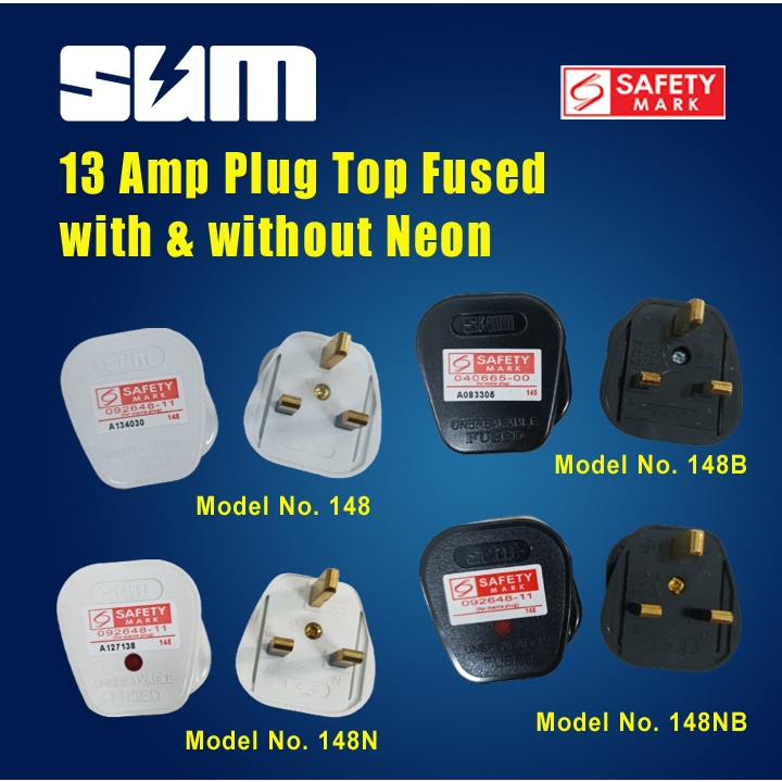 SUM 13 AMP PLUG TOP FUSED WITH & WITHOUT NEON (SAFETY MARK) | Shopee ...