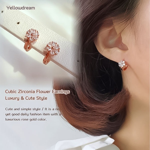 Yellow Dream Cubic zirconia Flower Earrings Hoop Rose gold Earrings Korean Earrings Shopee Singapore