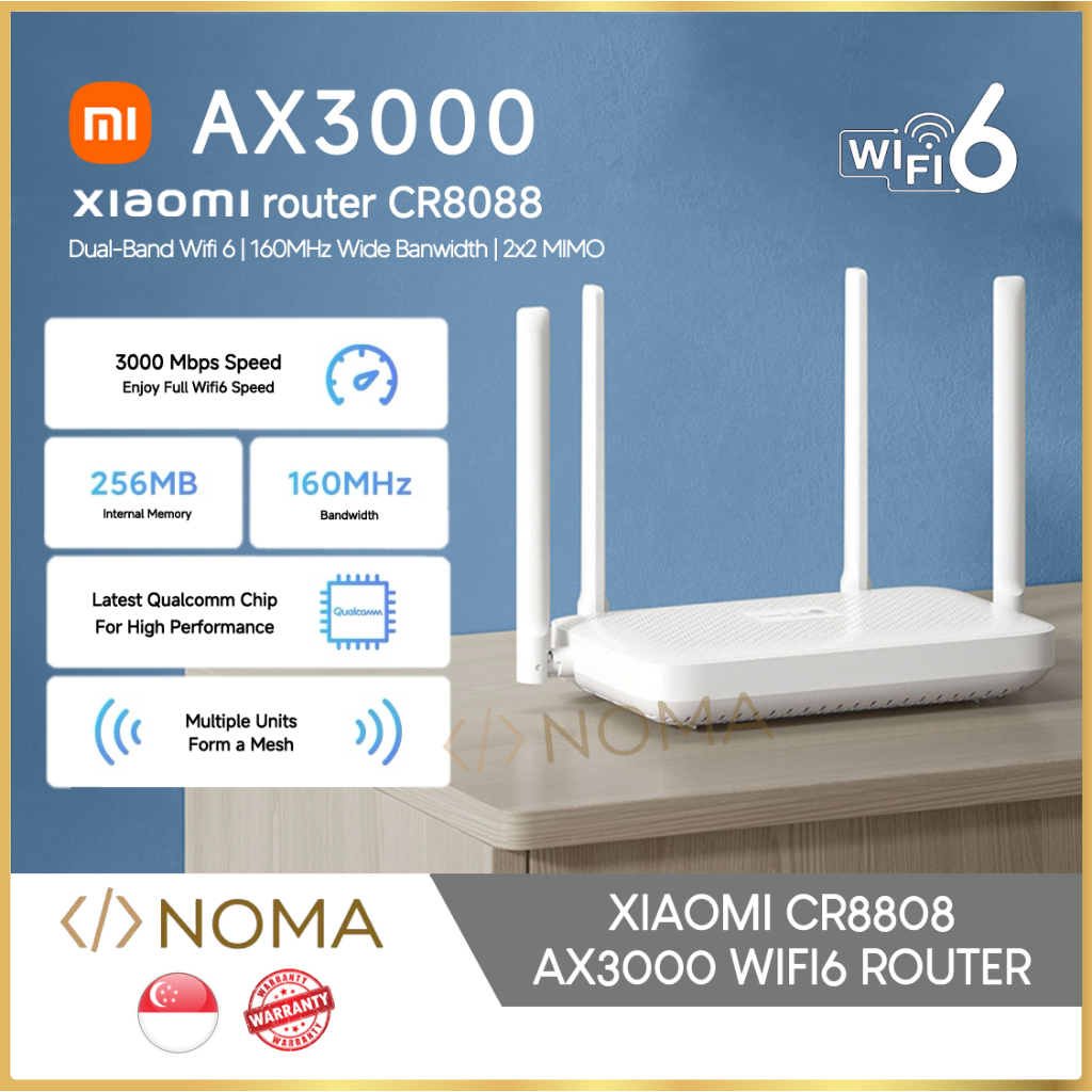 【SG】Xiaomi CR8808 AX3000 Wifi 6 Router | 256MB Qualcomm CPU 3000Mbps Speed | 2.4Ghz 5Ghz 160MHz ...