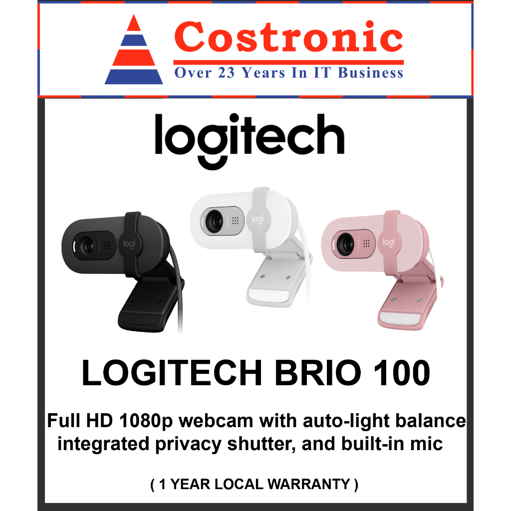 Logitech Brio 100 Full HD Webcam, Auto Light Balance, Built-in Mic ...