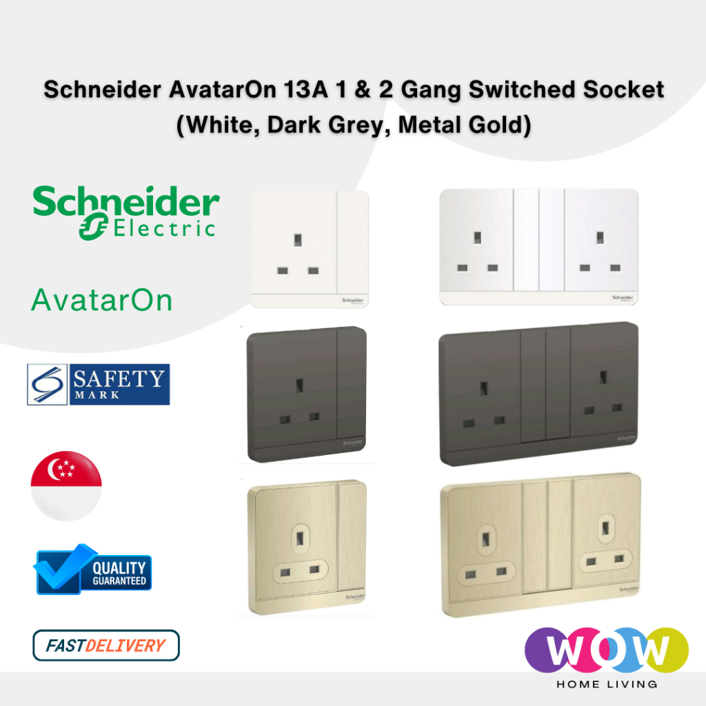 Schneider AvatarOn 13A 1 & 2 Gang Switched Socket (White, Dark Grey ...