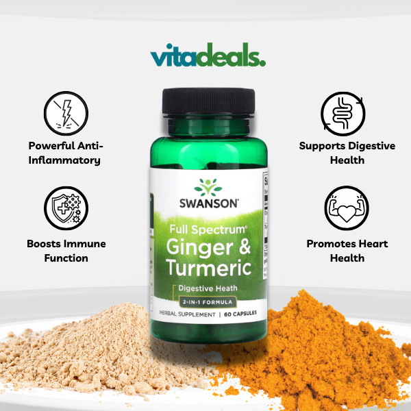 Swanson Ginger & Turmeric 60 Capsules –Supports Digestive Comfort Joint ...