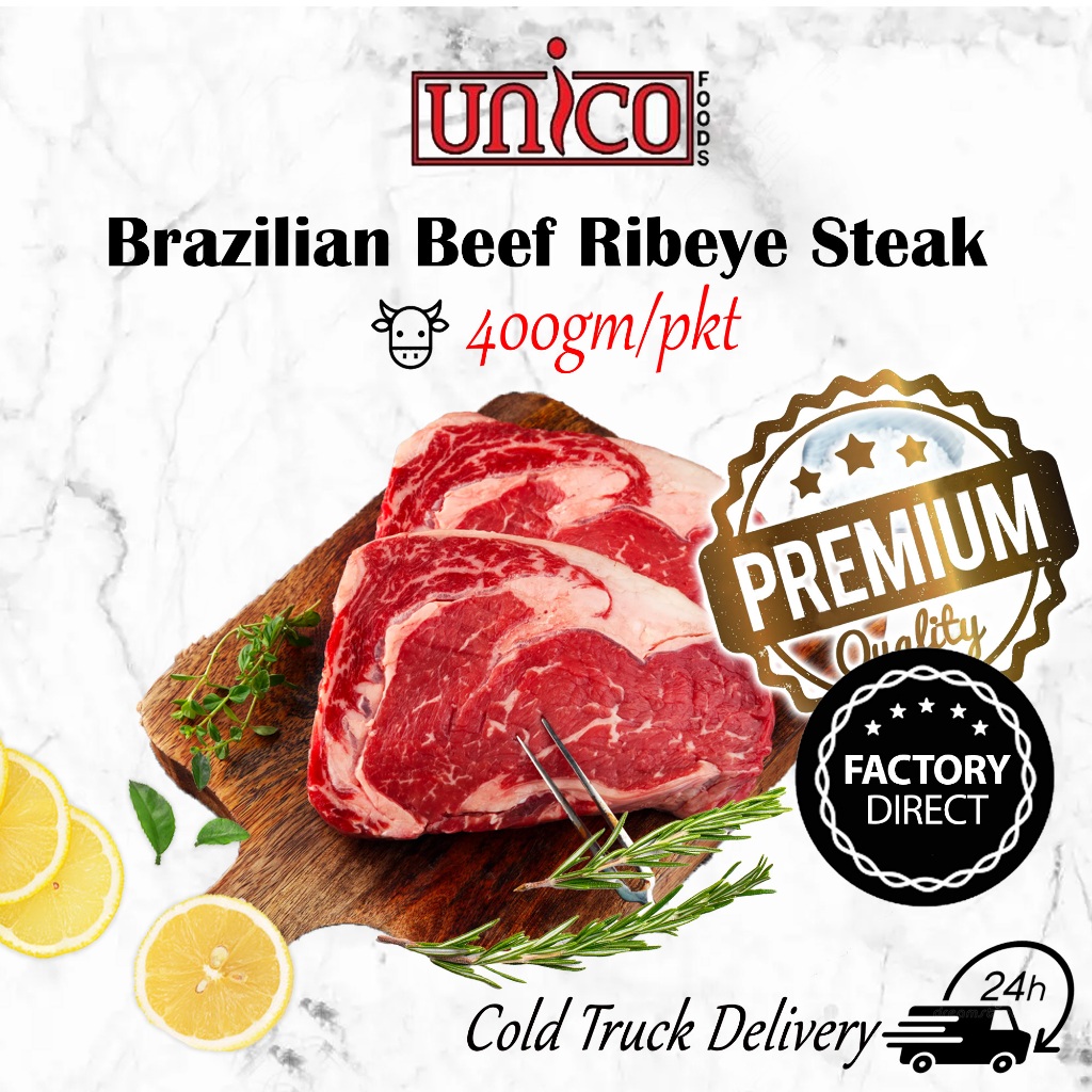 [UNICOFOODS] Brazilian Beef Ribeye Steak 2pcs (400gm+-) | Shopee Singapore