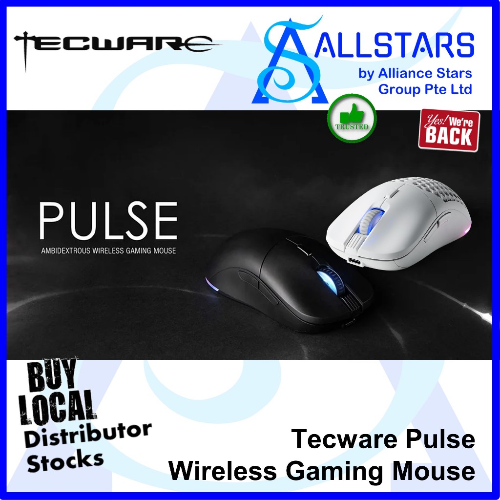 (ALLSTARS) TECWARE Pulse (Black/White) Ambidextrous Wireless Gaming ...