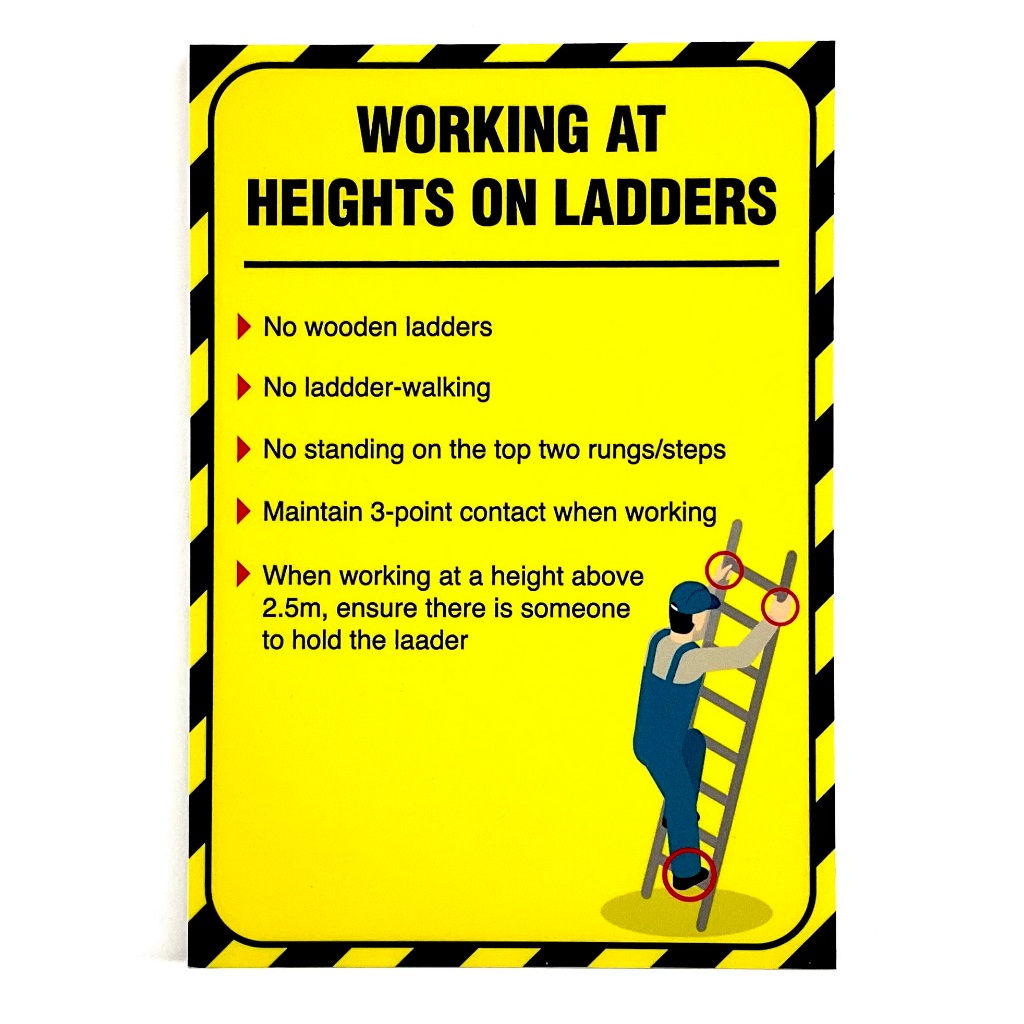 WORKING AT HEIGHTS ON LADDERS SIGN/SIGNAGE | ( 148mm x 210mm ) | SAFETY ...