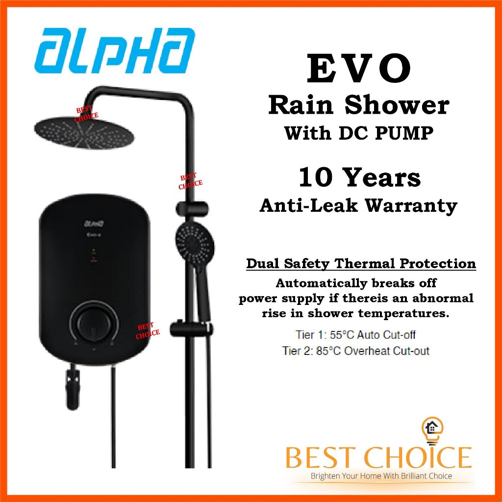 DC Pump Strong Alpha Instant Water heater EVO+rainshower Full BLACK Bathroom Toilet Hot Water ...