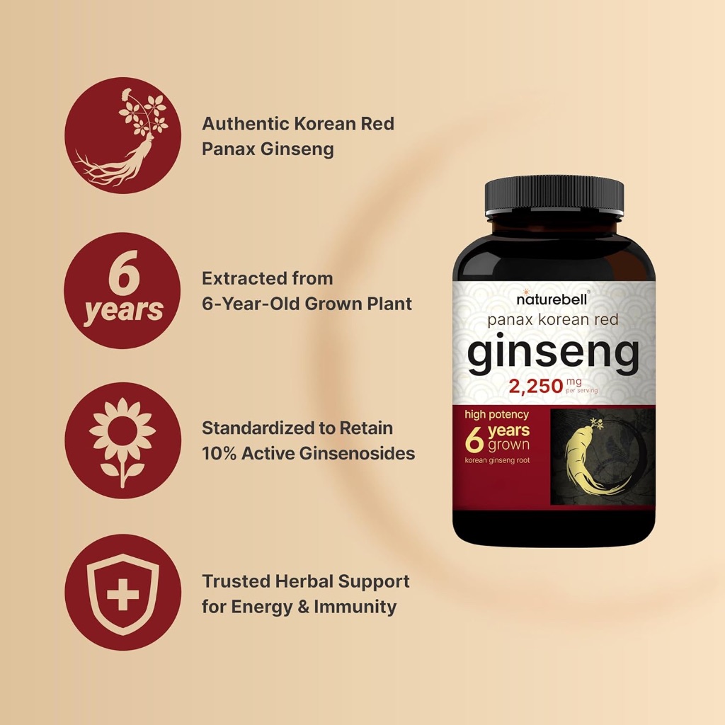 NatureBell Korean Red Ginseng Extract (Panax Ginseng Root)2250mg Per ...
