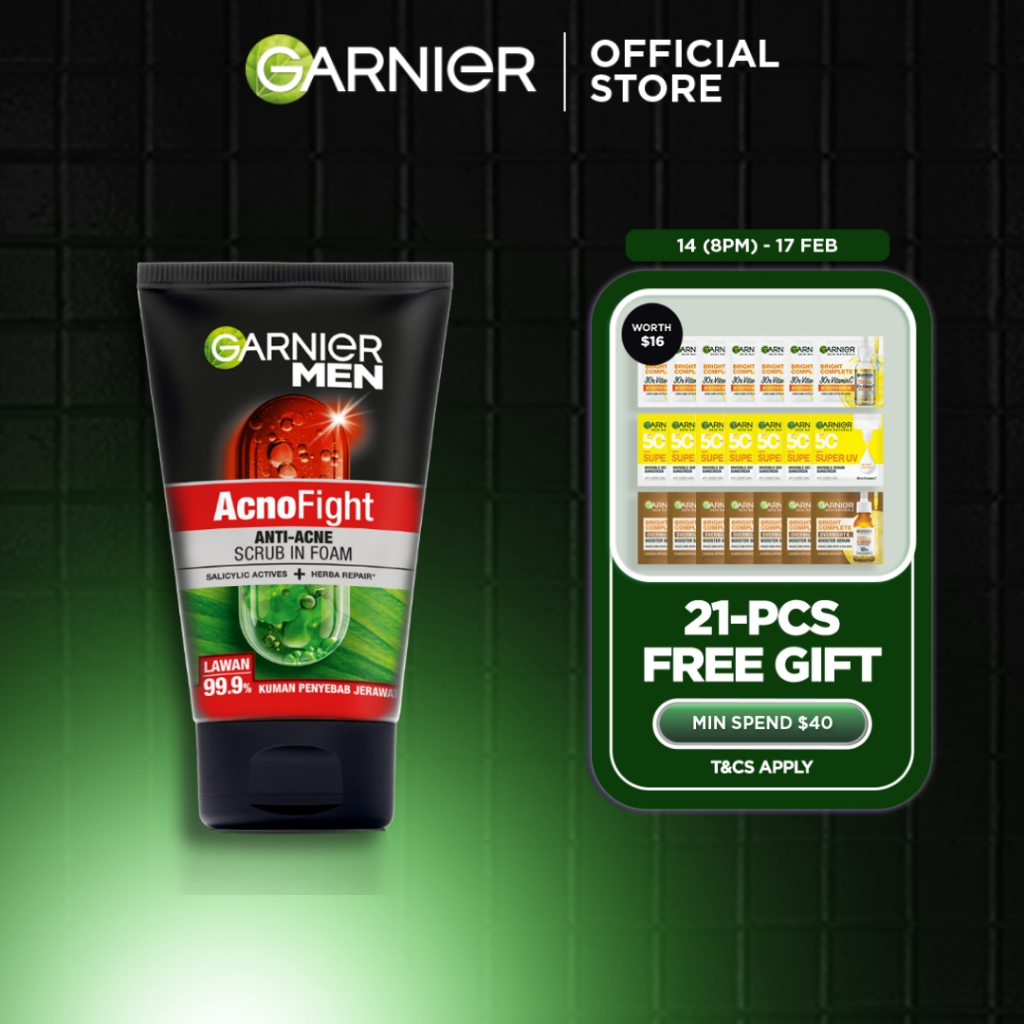 Garnier Men Acnofight Anti-Acne Scrub In Foam Cleanser (150ML) | Shopee ...