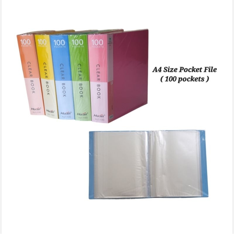 A4 x 100 Clear Pockets Plastic Book File Folder ( Binded with 100 Sheet ...