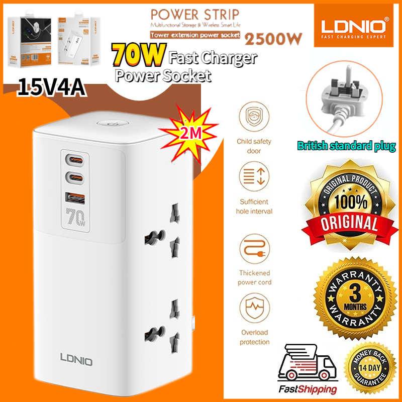 LDNIO SC4383 70W Tower Extension Power Socket Charger / 2 PD + 1 QC3.0 ...