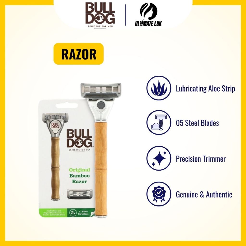 Bulldog Skincare For Men, Original Bamboo Razor, Two 5-Blade Cartridges ...