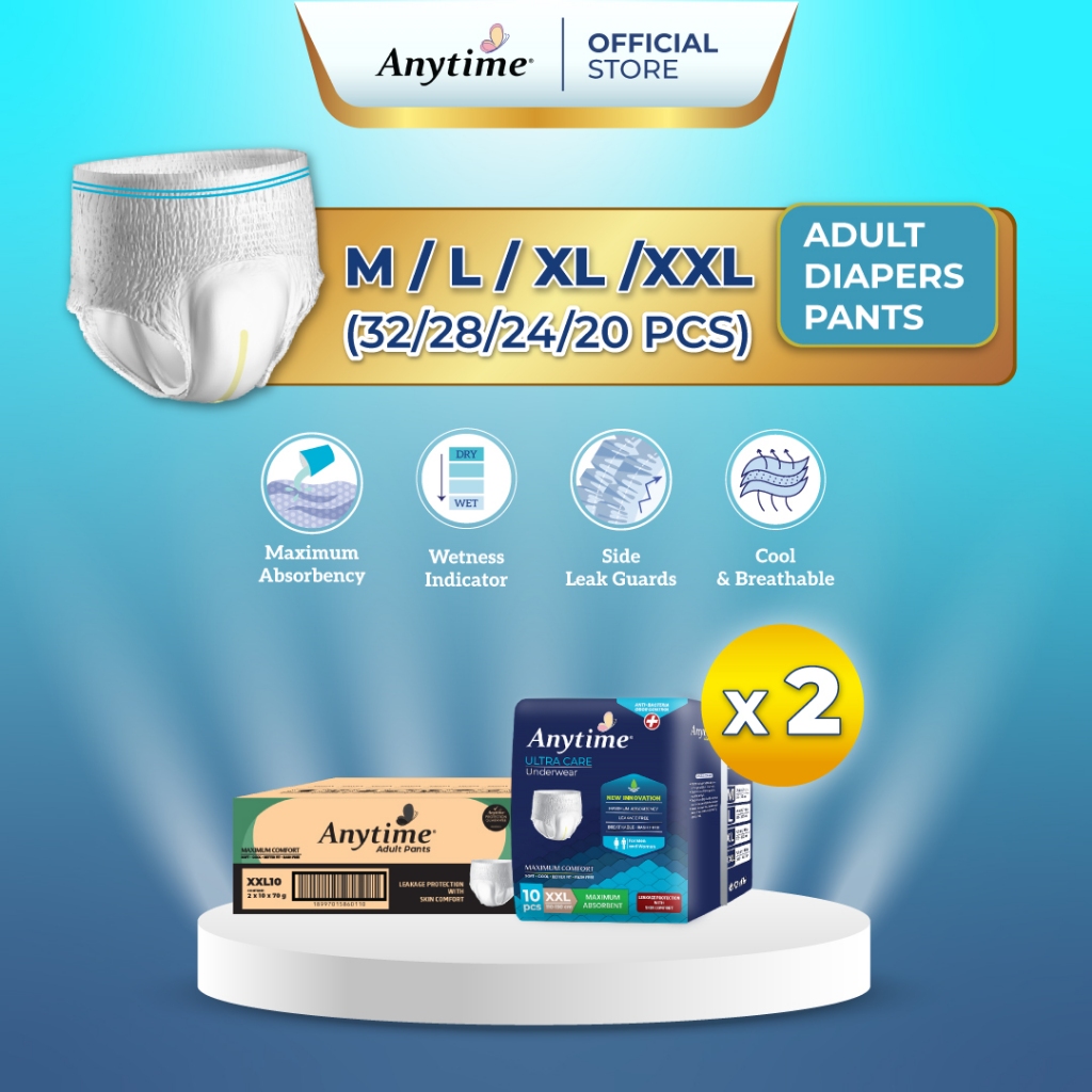 Anytime Adult Diaper Pull Up Pants Double Value Pack Carton Size M/L/XL ...