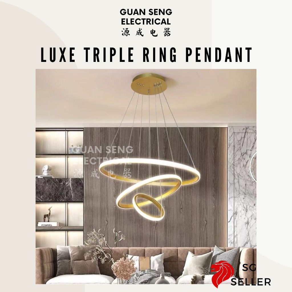 Luxe Triple Ring Pendant Light Black Gold | Guan Seng Electrical ...