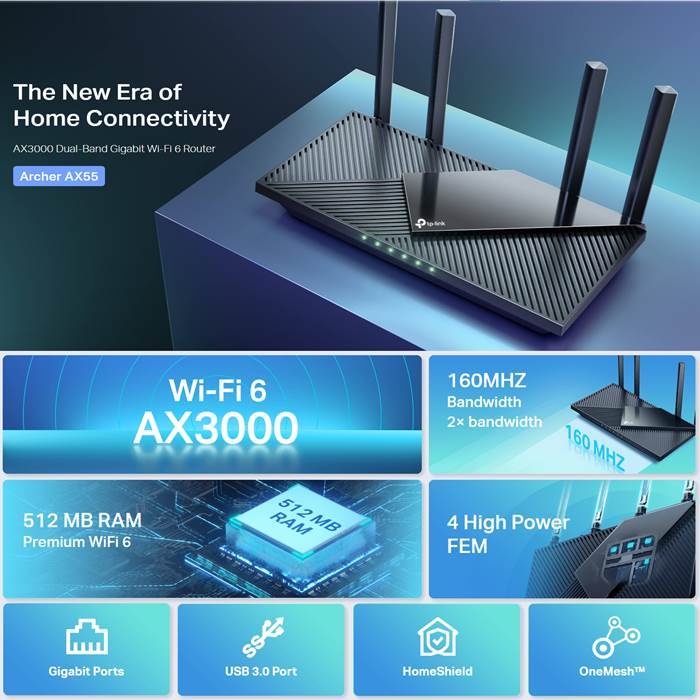 TPLINK ARCHER AX55 AX3000 WI-FI 6 ROUTER | Shopee Singapore