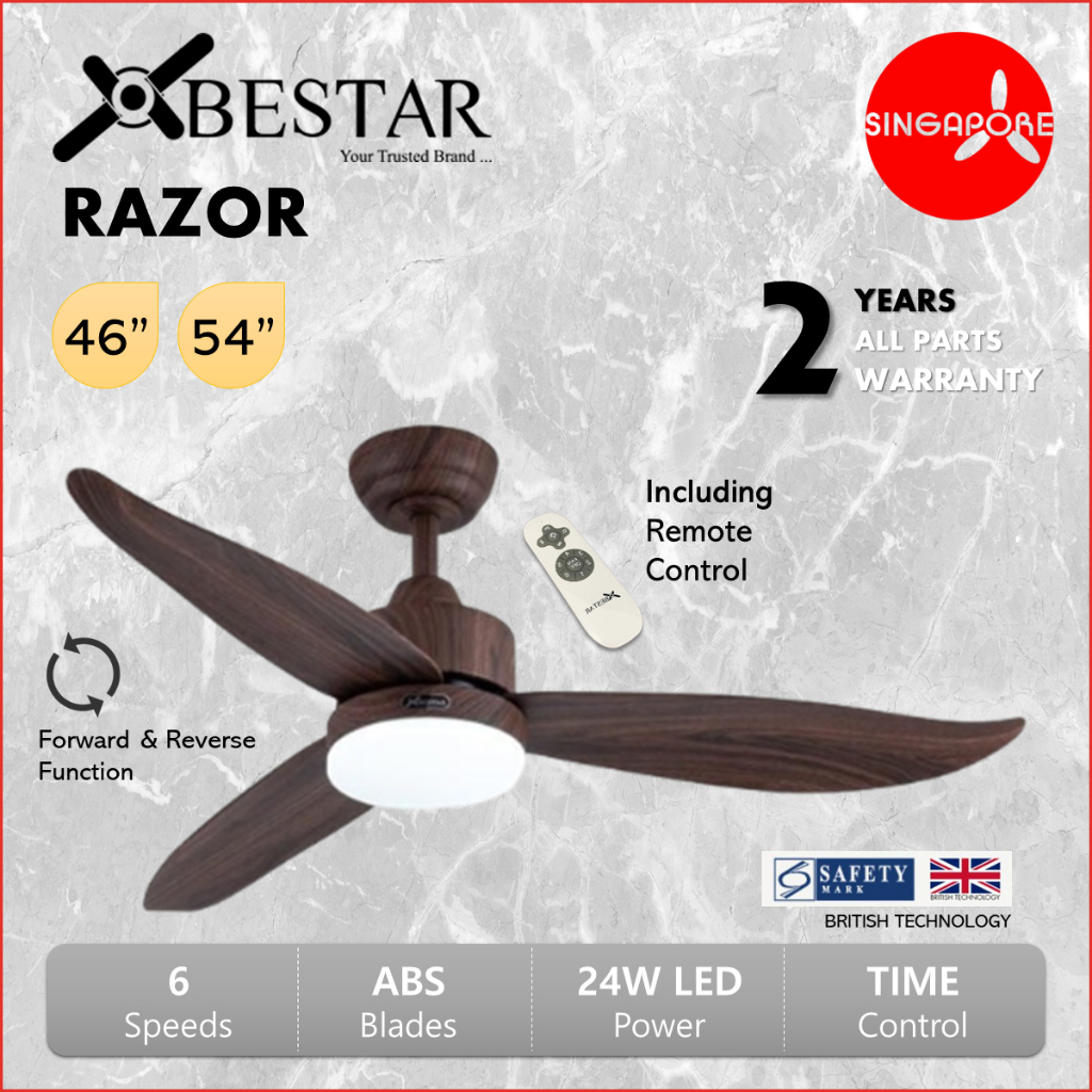BESTAR Ceiling Fan Razor 46" / 54" 3 Blades 24W 3 Tone LED Light Kit ...
