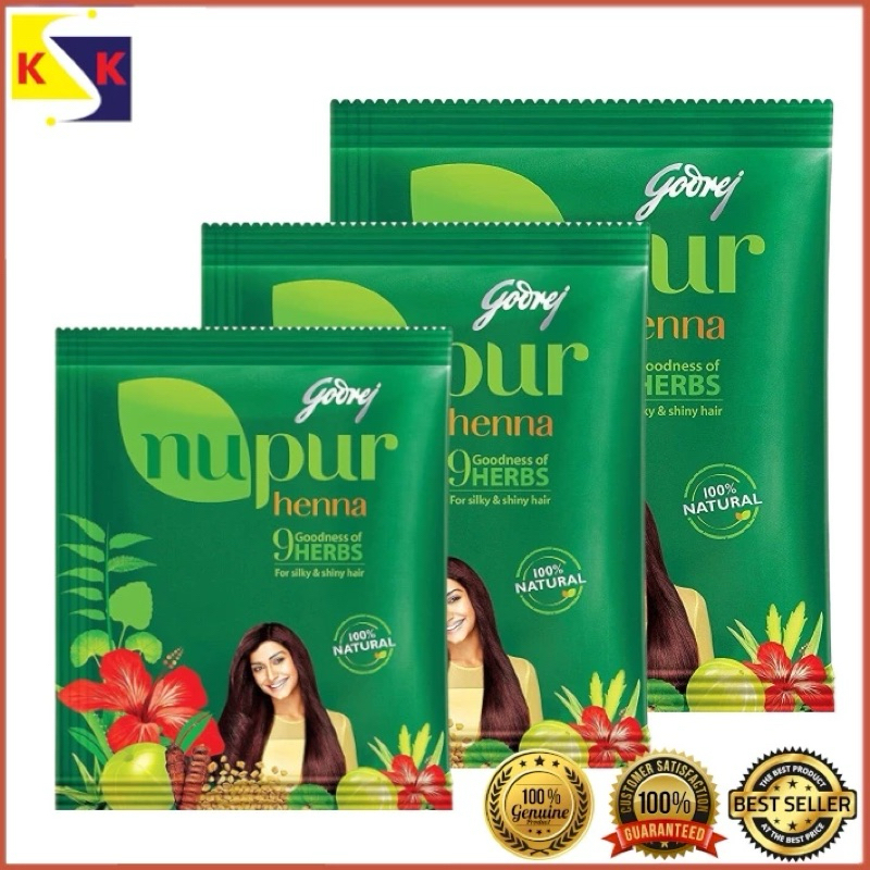 Godrej Nupur Henna Natural Mehndi for Hair Color with Goodness of 9 Herbs 120g and 400g (100% ...
