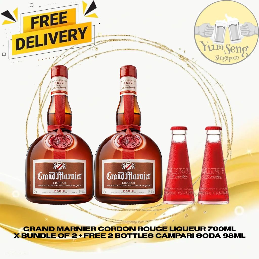 Grand Marnier Cordon Rouge Liqueur 700ml (Bundle of 2) + FREE 2 bottles Campari Soda 98ml ...