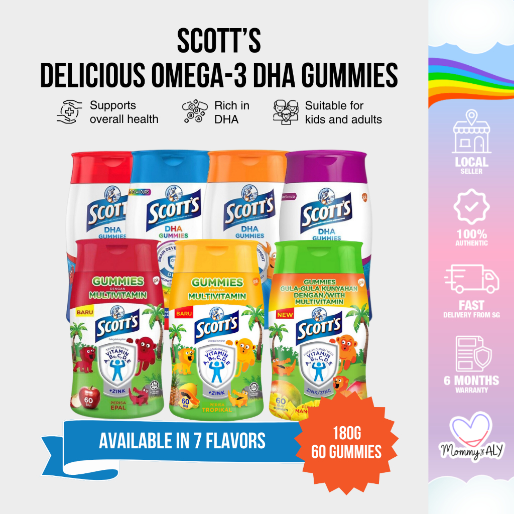 Scott's DHA Gummies - 180g, 60's, Omega-3, Brain Health, 6 Flavours ...