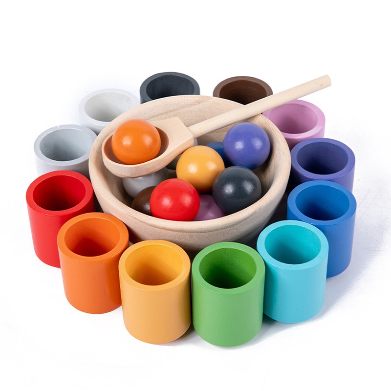 🌟 SG LOCAL STOCK 🌟 Montessori Wooden Balls and Cups Baby Sorting Colour ...