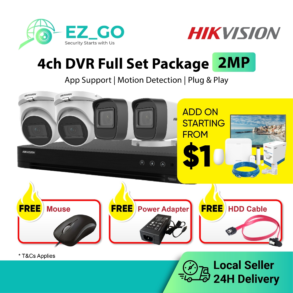 [SG Warranty] Hikvision 2MP cctv camera set 4ch DVR package with HDD ...