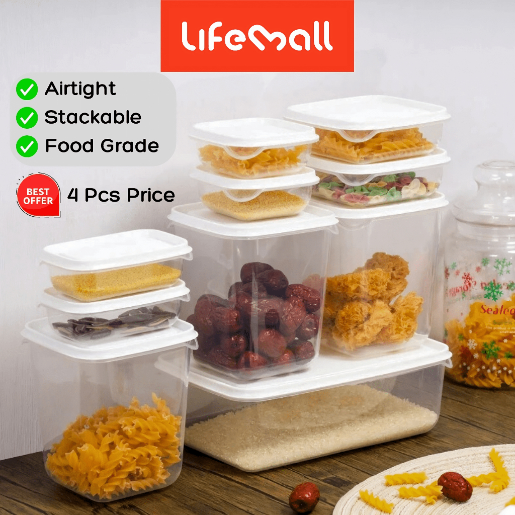 LifeMall - 4Pcs Set Stackable Airtight Container Freezer Organizer Food ...