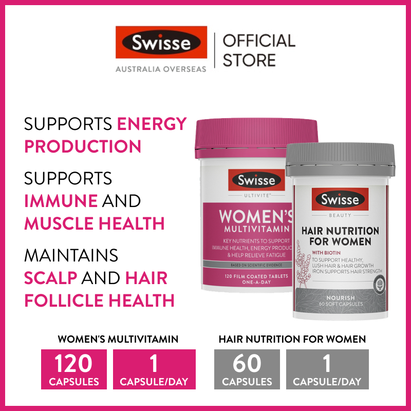 Swisse Women's Glow Duo Pack (Women's Multivitamin 120 Tablets & Hair ...