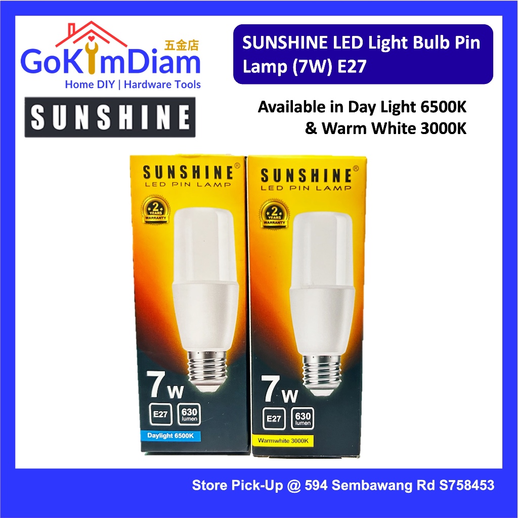 SUNSHINE LED Pin Lamp 7W 9W 12W Base E27 (Day Light / Warm White ...