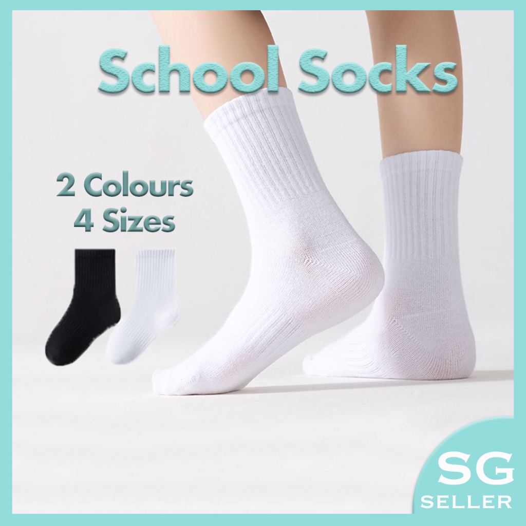 [SG STOCK] Student Socks School Socks For Kid White/ Black 4 Sizes ...