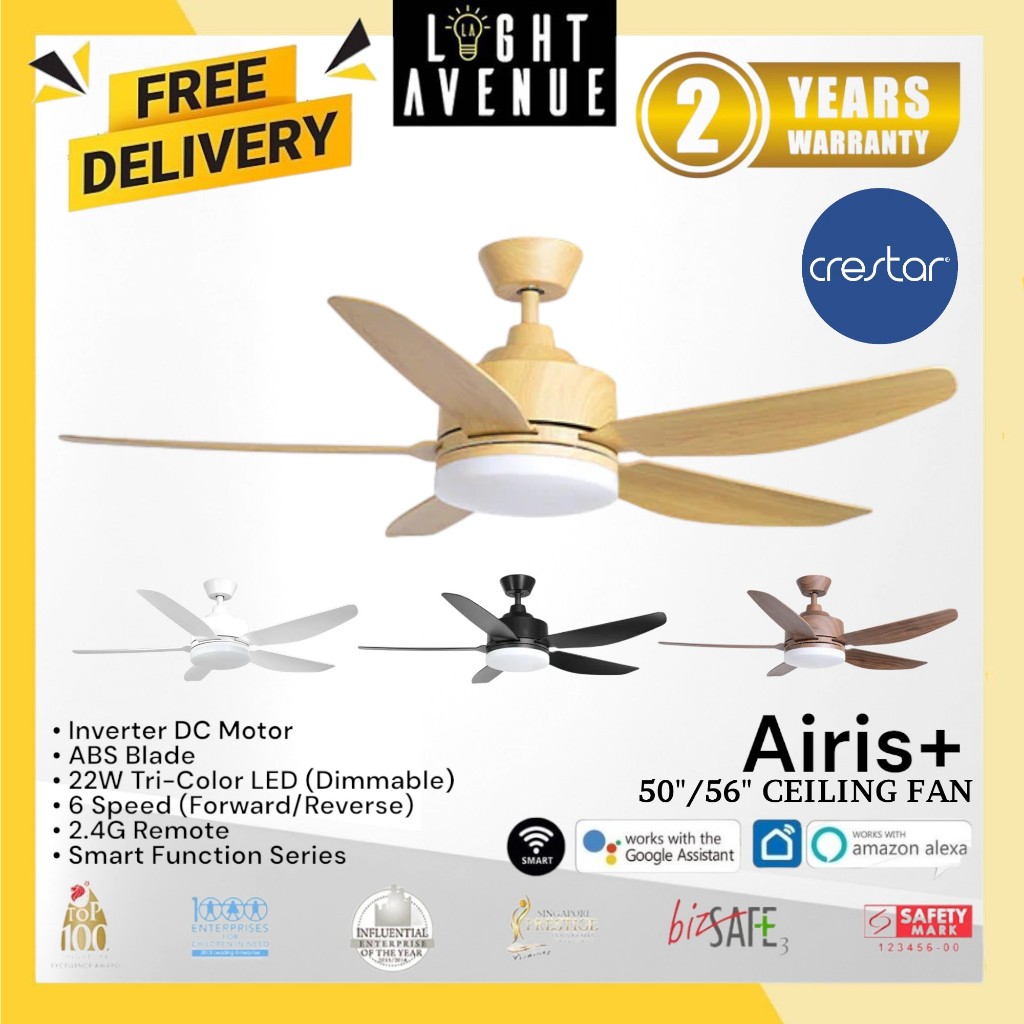 Crestar Airis Ceiling Fan with LED Light + Remote Control 5 Blade 50 ...
