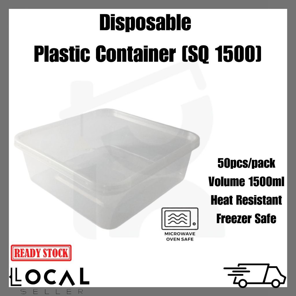 [SG Ready Stock][50Pcs]1500ml Square Disposable Plastic Container ...