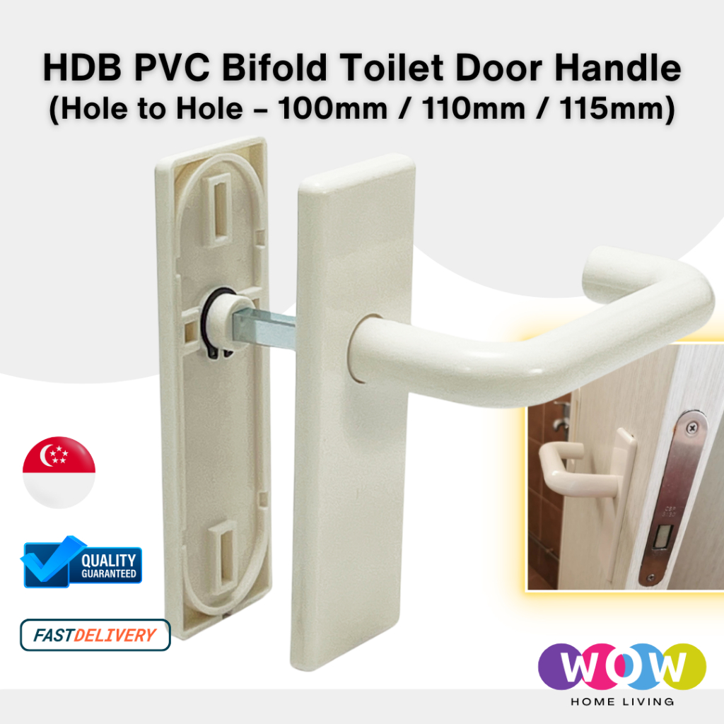 HDB PVC Bifold Toilet Door Handle Adjustable Size Hole to Hole 95mm to ...
