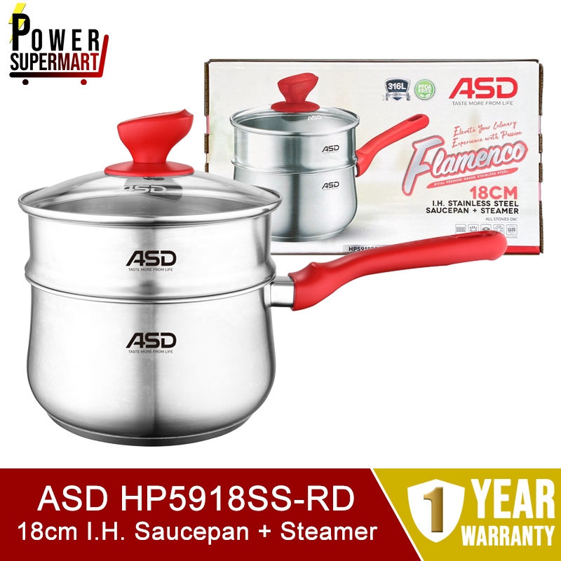 ASD HP5918SS-RD 18cm I.H. Stainless Steel Saucepan + Steamer. 316L ...