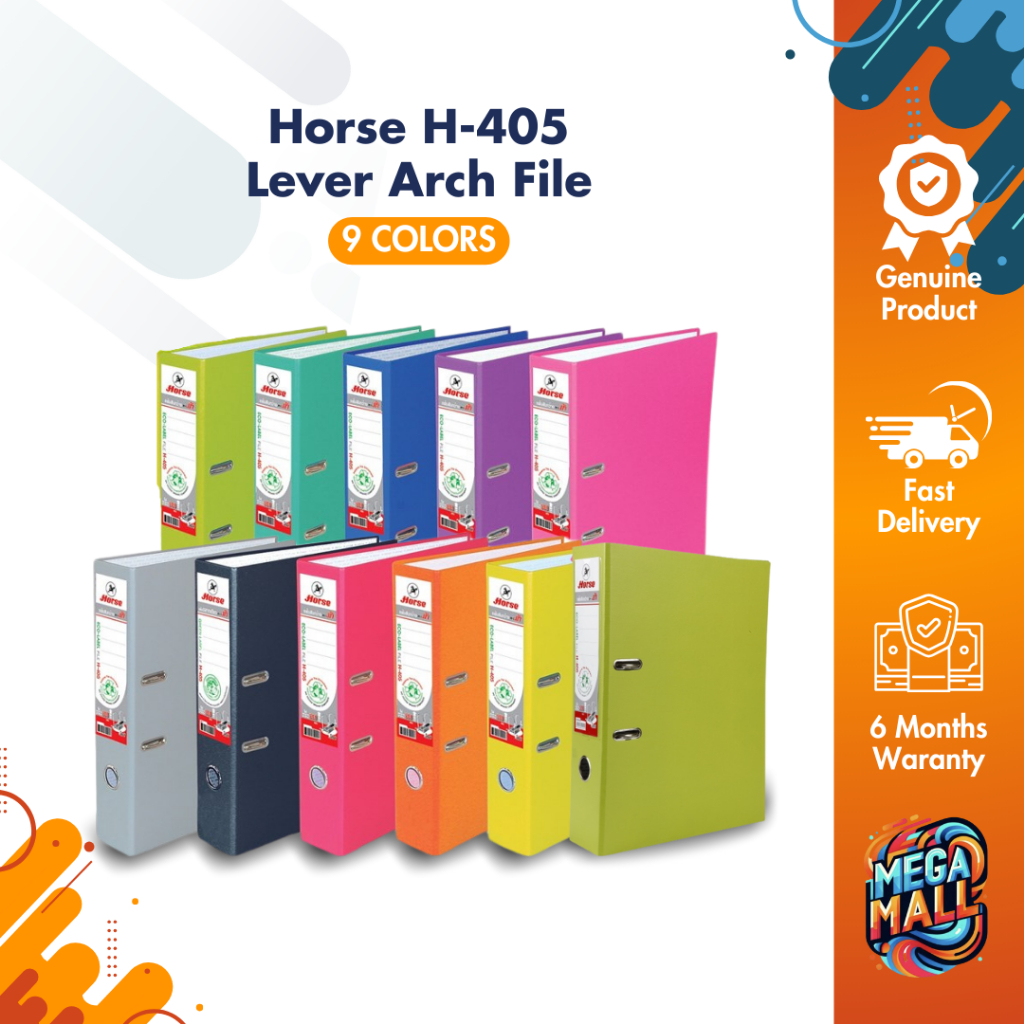 Horse H-405 Lever Arch File 3 Inch - PVC Cover, Metal Clip, 500 A4 ...