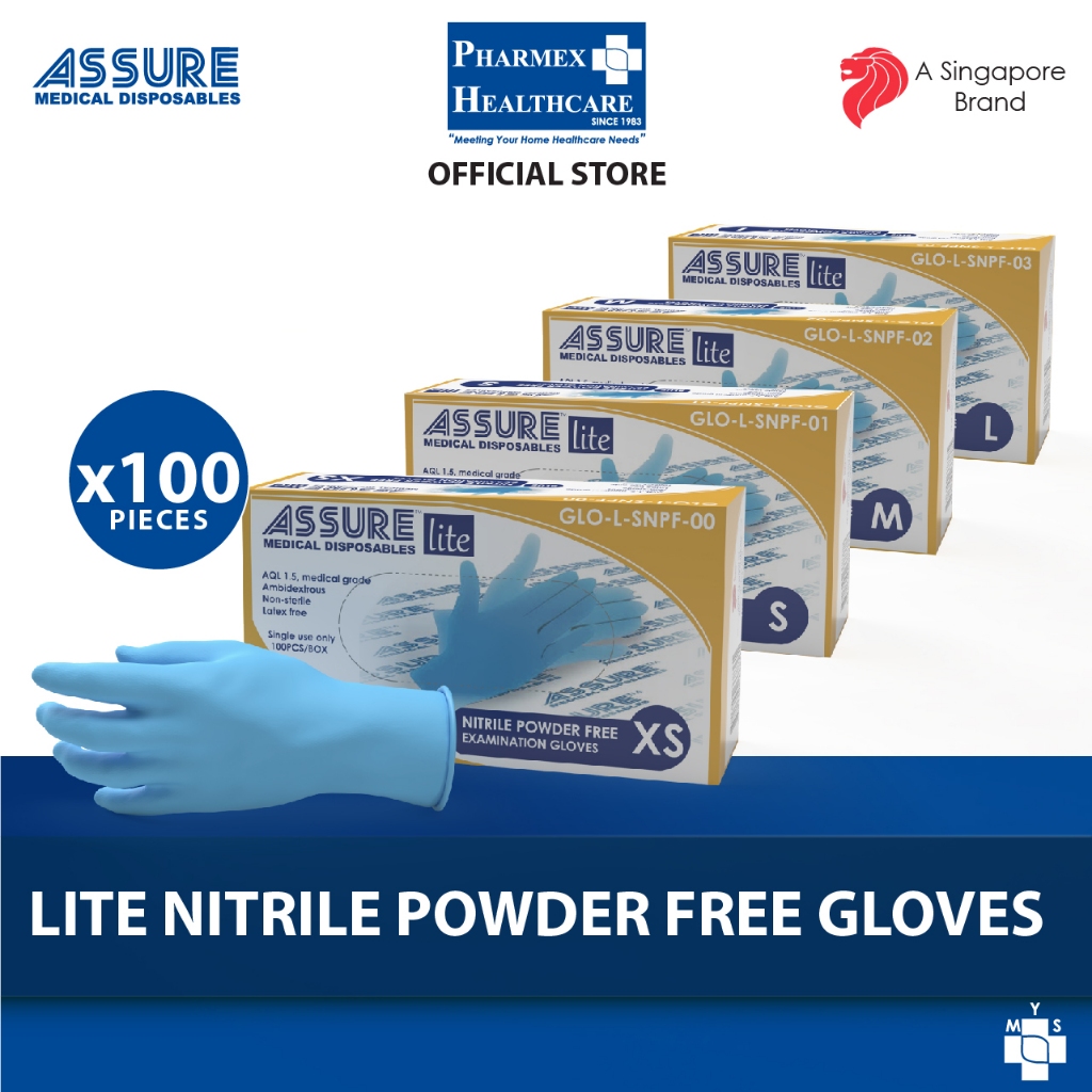 ASSURE Soft Nitrile Gloves Lite Powder-Free Blue 100 Pce/Box | Shopee ...