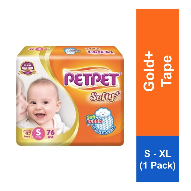 PETPET Tape Diaper Gold+ Mega Pack - S76/ M64/ L54/ XL42 (1 Pack) (ECO ...