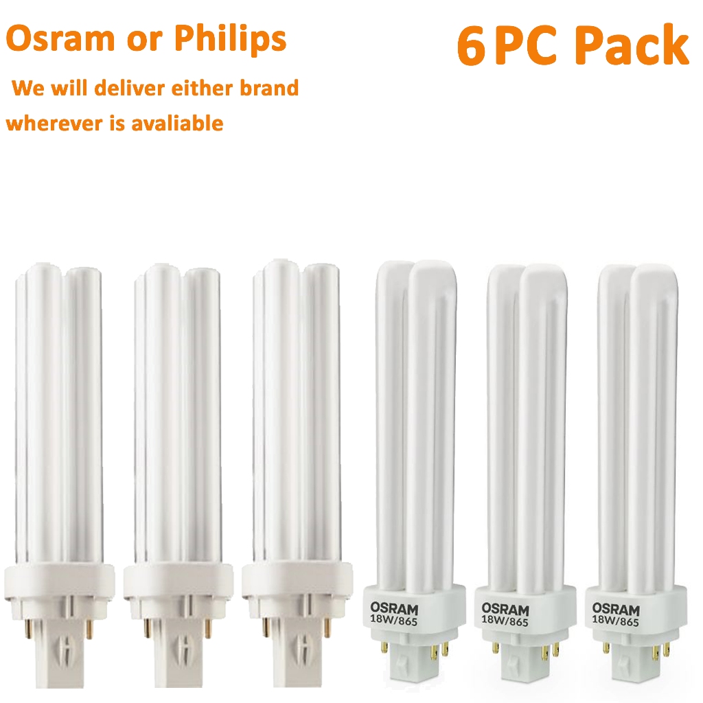 6 PC PACK | Philips/Osram DULUX D PLC 10W | 2 PIN | G24D | 827/830 ...