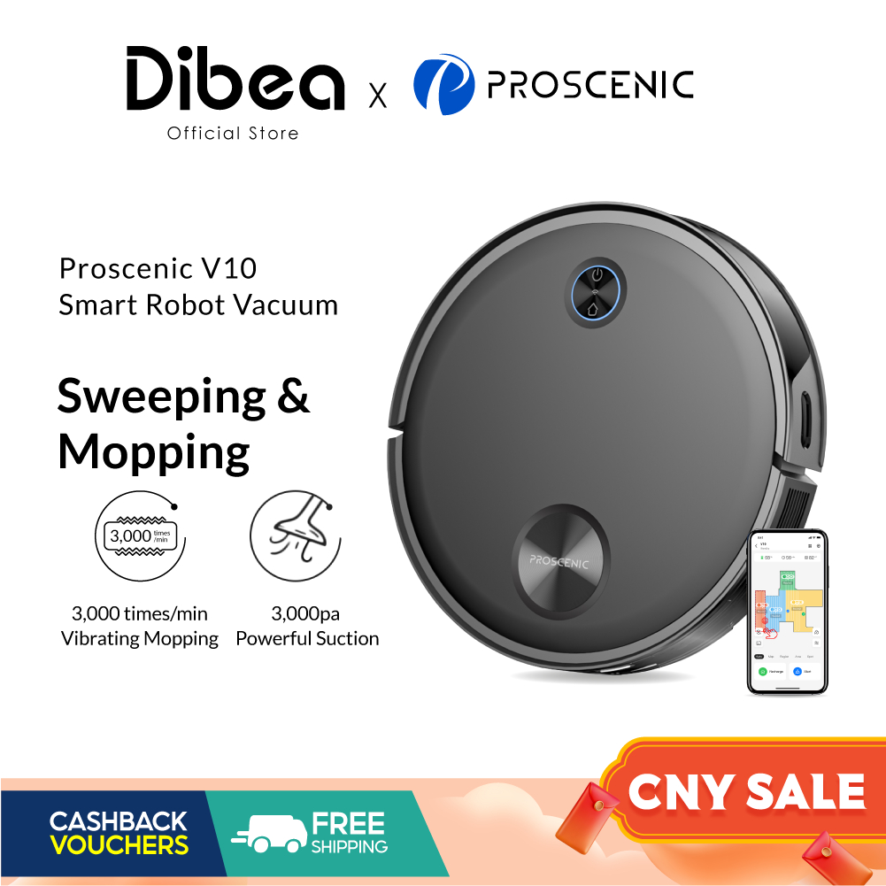 Dibea x Proscenic V10 Robot Vacuum Cleaner | 3000pa Suction | Vibrating Sweeping & Mopping ...