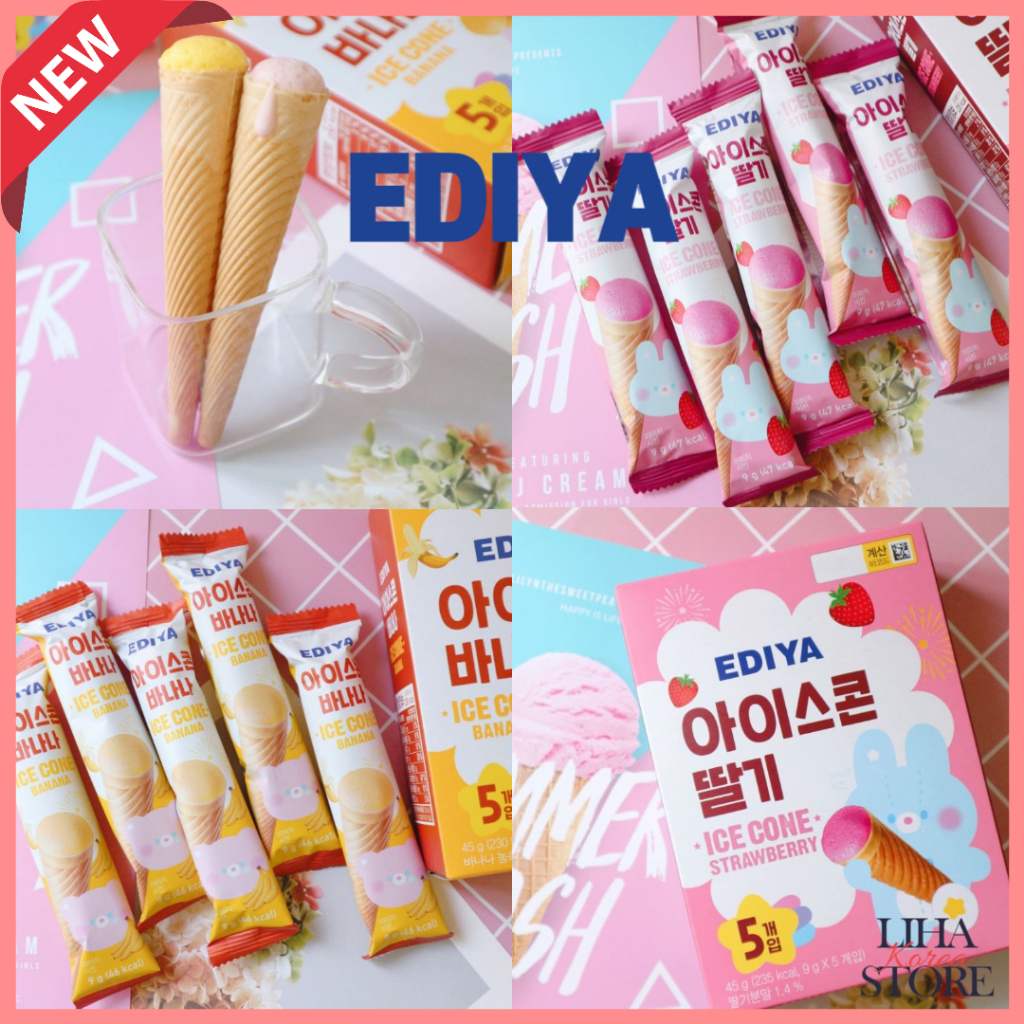 EDIYA Korea Cafe Dessert Ice Cone Snacks Ice Cream Cone Strawberry ...