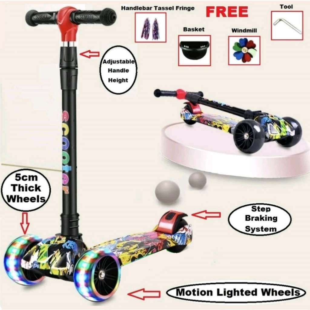 Kick Scooter for Kids - Front BIG Thick 5cm motion flashing 4 wheels ...