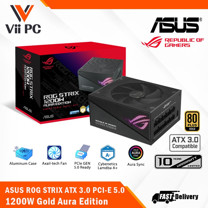 ASUS ROG Strix 1200W Gold Aura Edition (80+ Gold Certified, ATX 3.0 ...