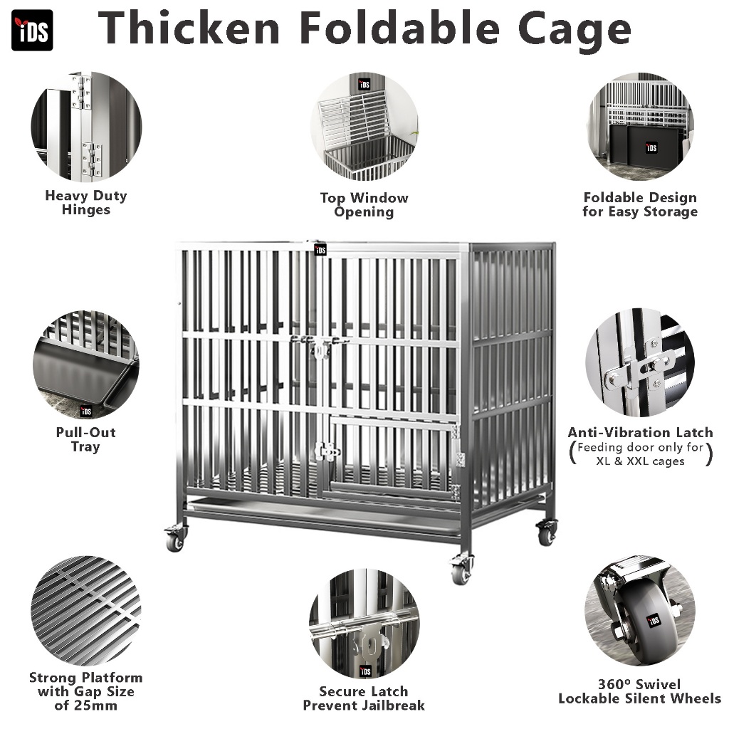 [iDS] M/L/XL/XXL Stainless Steel Foldable Thick Cage Flat Beam Animal ...
