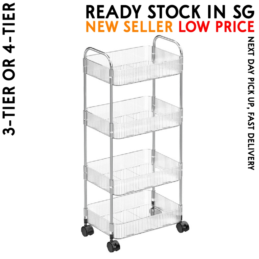 acrylic kitchen trolley cart 3-tier or 4-tier | Shopee Singapore