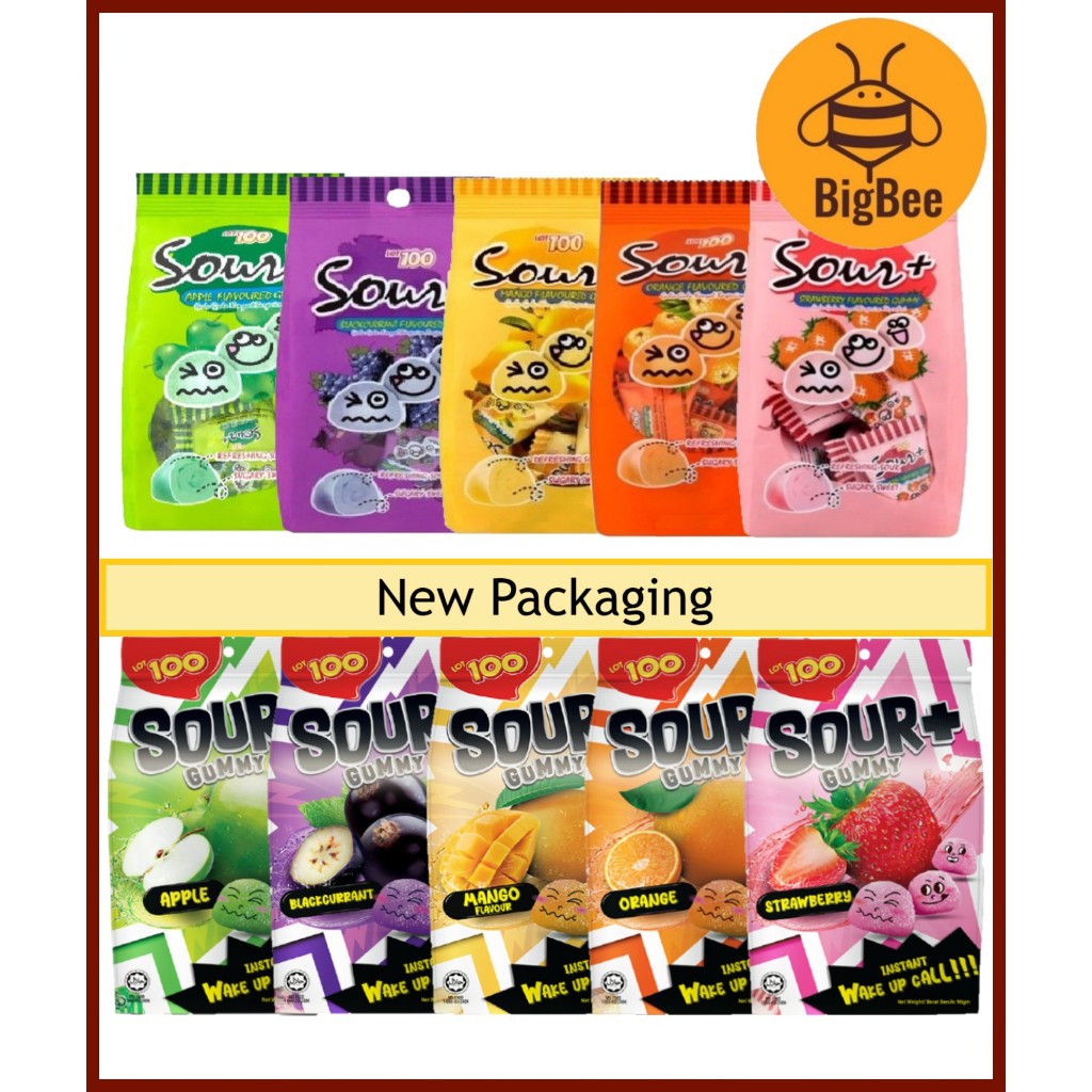 LOT 100 Sour+ Gummy - 95g/pack, 24gx4packs Apple / Blackcurrant / Mango ...