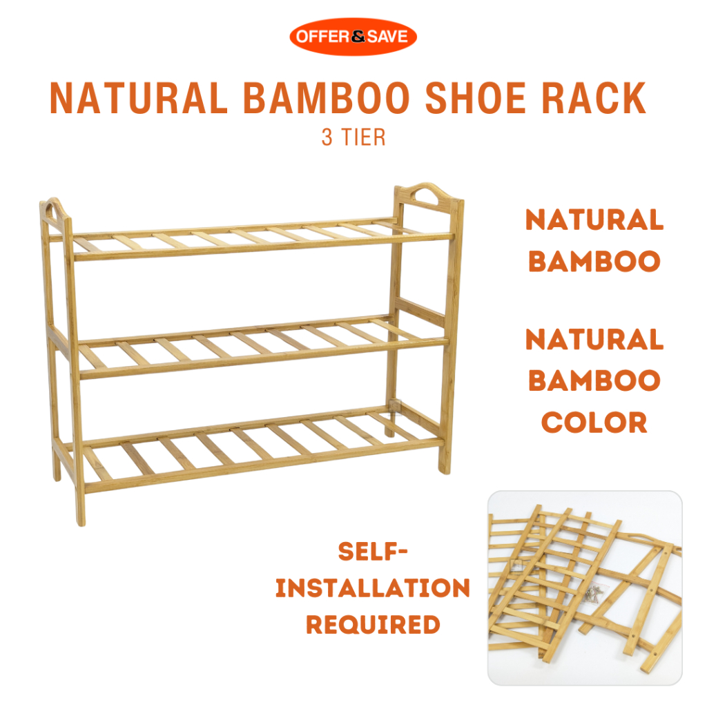 Natural Bamboo Shoe Rack/Durable Wooden Shoe Organizer 3,4,5 Tiers ...